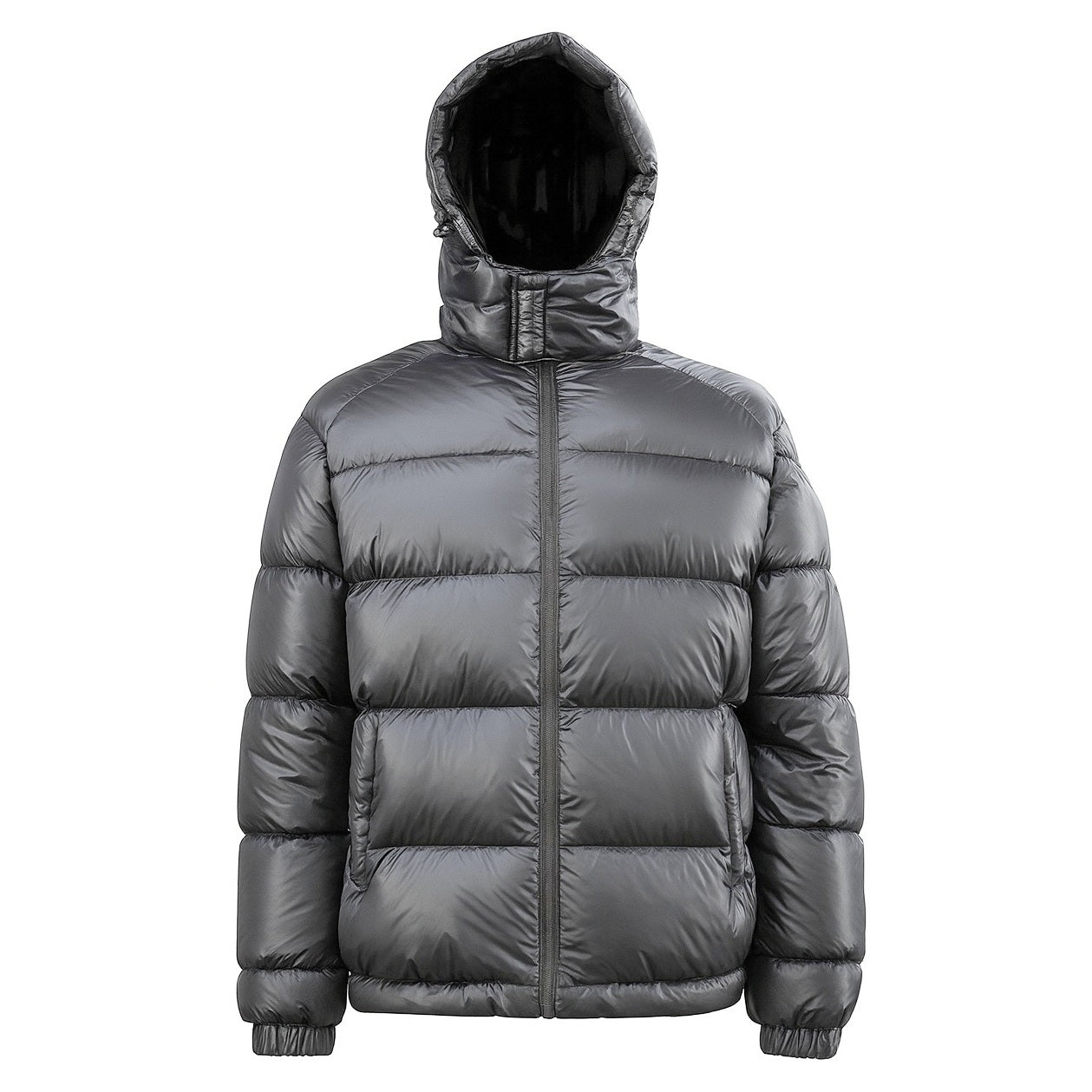 Wholesale Adult Shiny Bubble Jacket with Hood Dark Grey | Bulk Packs of ...