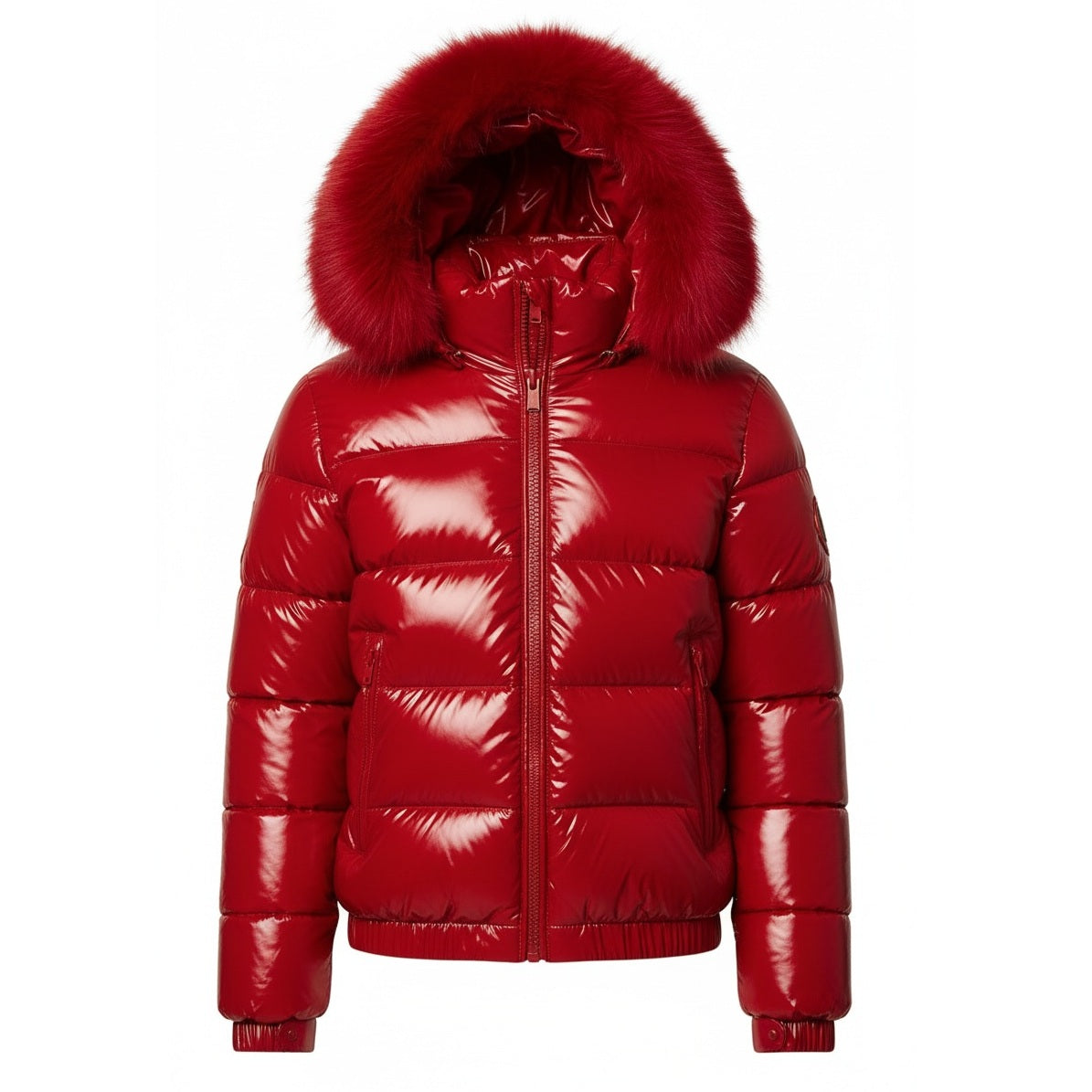 Wholesale Adult Shiny Bubble Jacket with Fur Hood in Red | Free ...