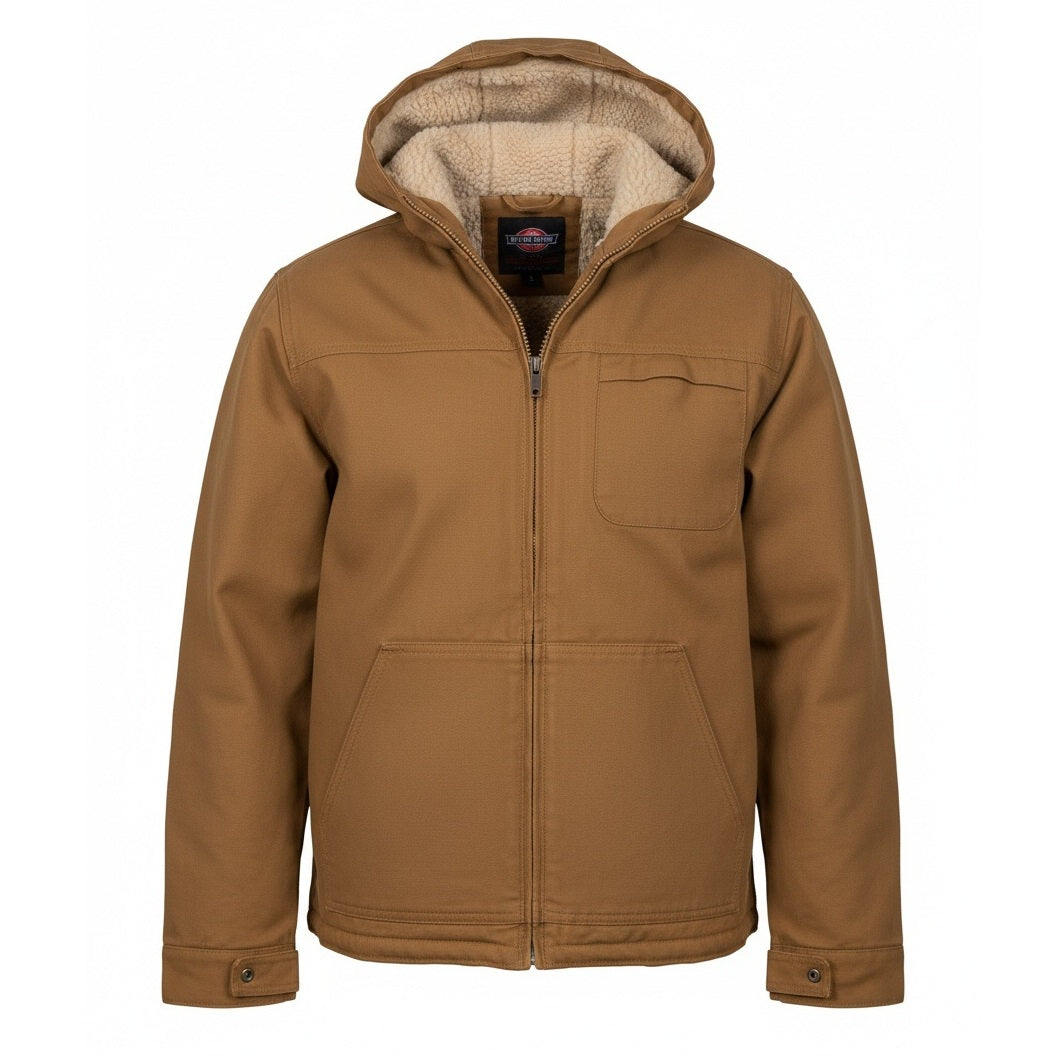 Wholesale Men’s Sherpa-Lined Hooded Canvas Work Jacket in Timber | Free ...